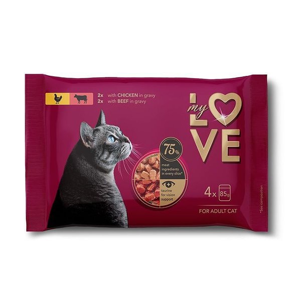 My Love - Пауч за възрастни котки различни вкусове - 4х85гр.